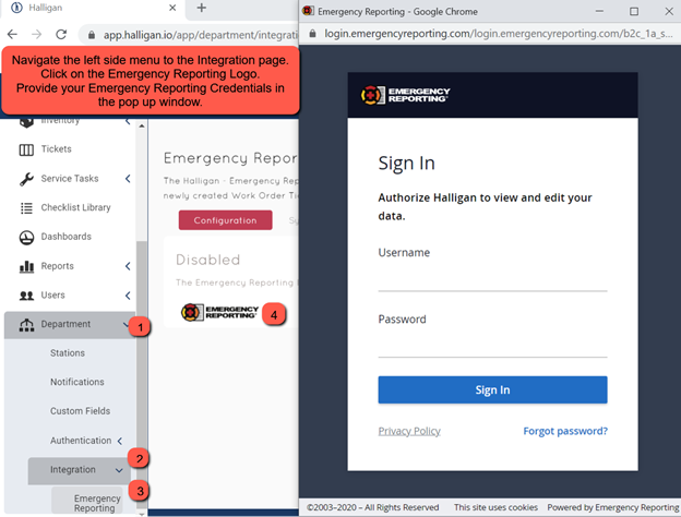 Configuring the Emergency Reporting Integration