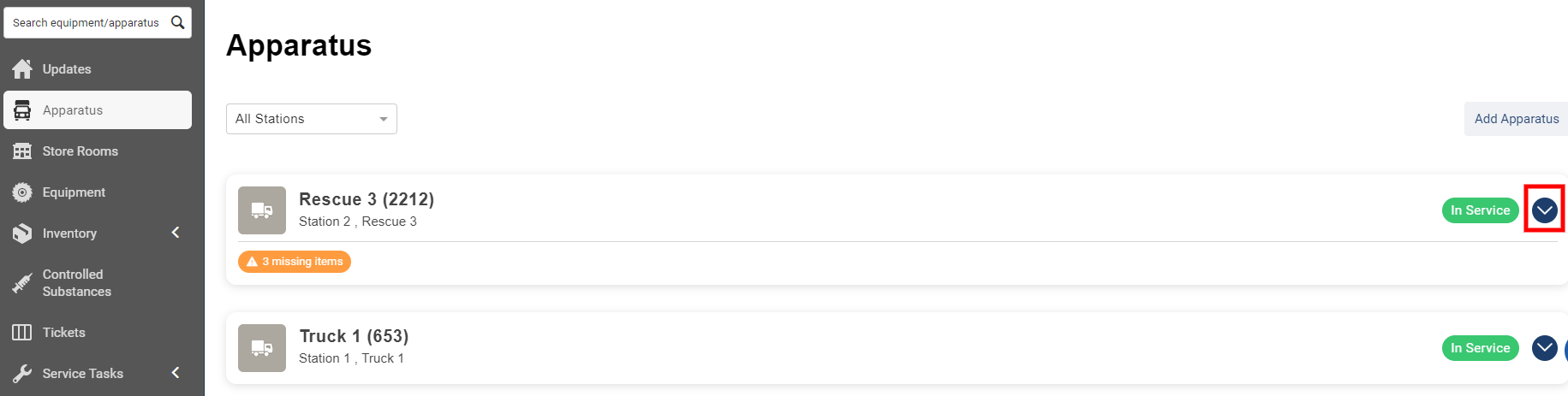 Changing An Apparatus Service Status