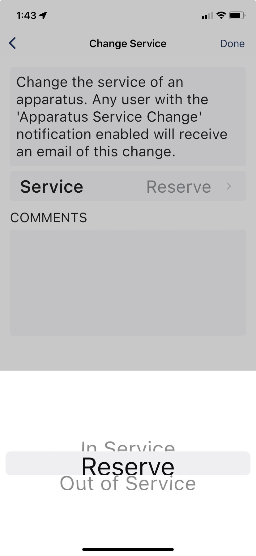 Changing An Apparatus Service Status