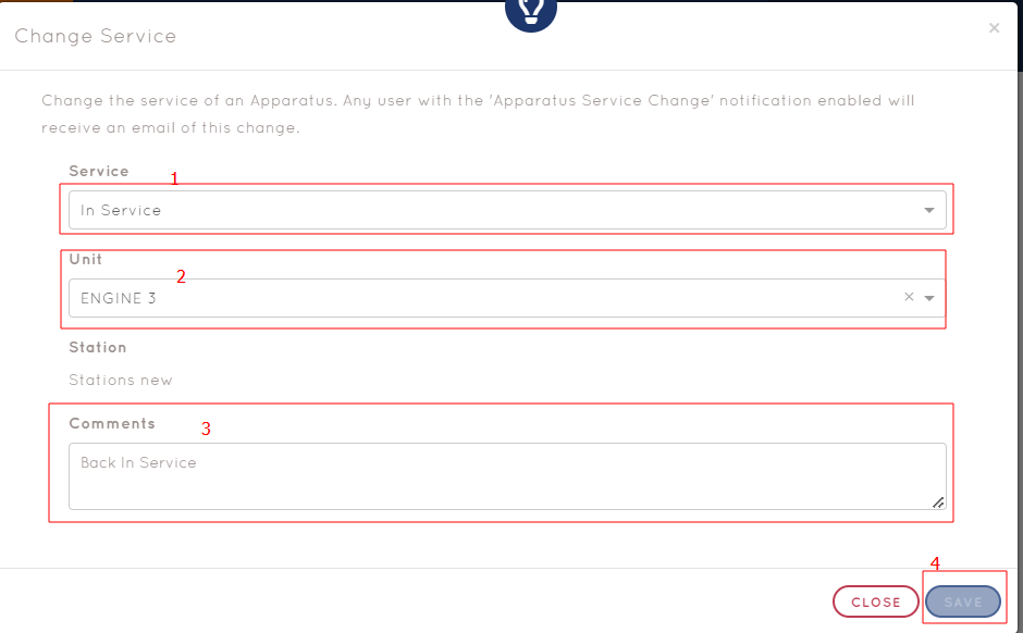 Changing An Apparatus Service Status